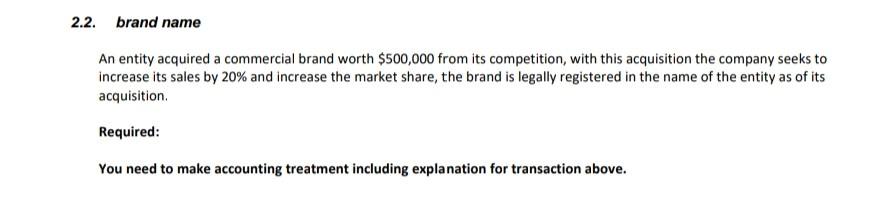 Solved 2. brand name An entity acquired a commercial brand | Chegg.com