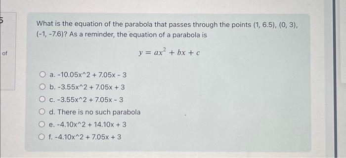 Solved What is the equation of the parabola that passes | Chegg.com