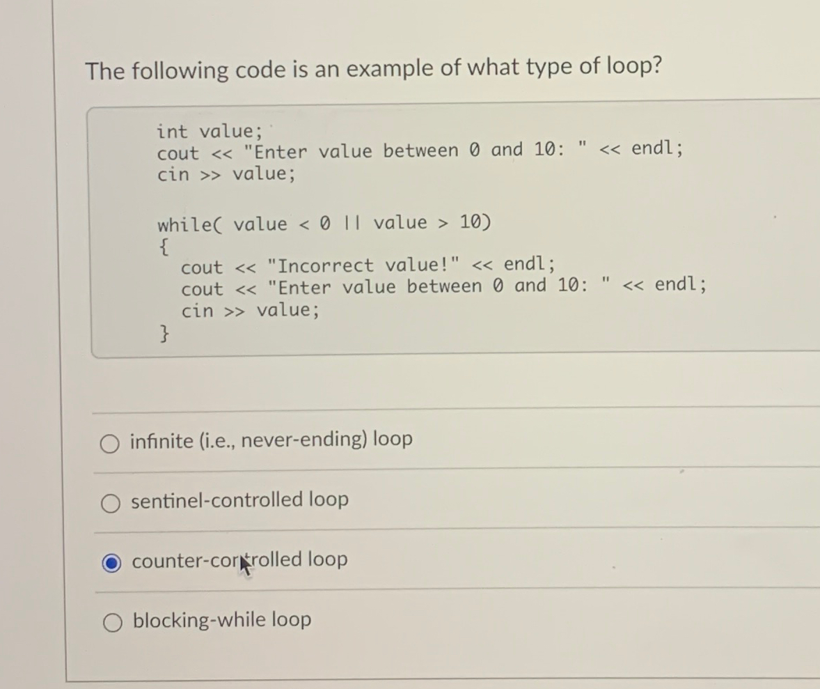 Solved The following code is an example of what type of | Chegg.com