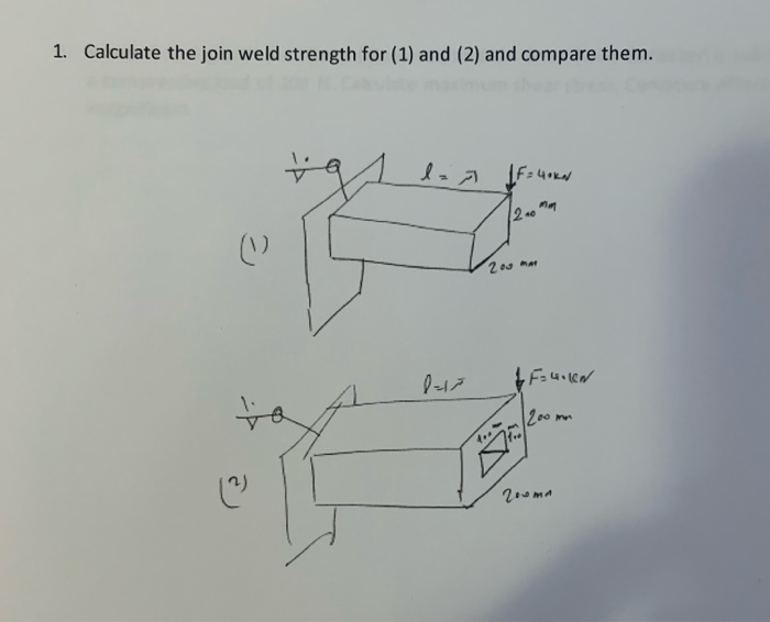 Solved 1. Calculate the join weld strength for (1) and (2) | Chegg.com