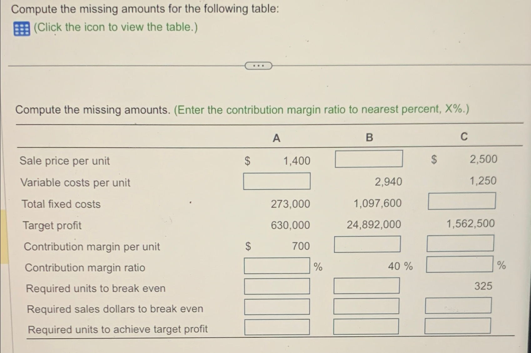 Solved Compute the missing amounts for the following | Chegg.com