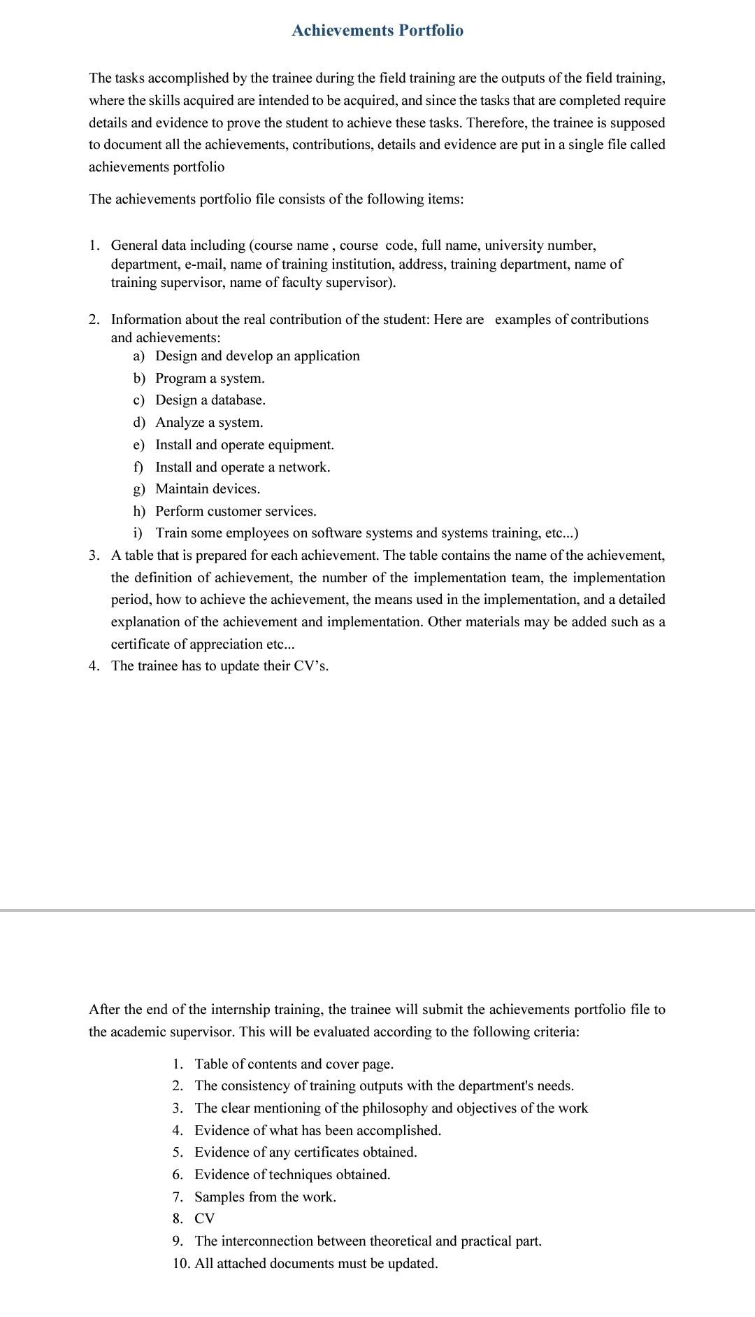 Solved The tasks accomplished by the trainee during the | Chegg.com