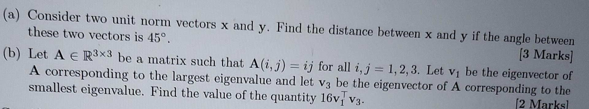 Solved (a) Consider two unit norm vectors x and y. Find the | Chegg.com