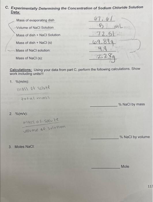 Solved C. Experimentally Determining the Concentration of | Chegg.com