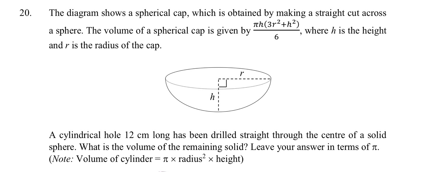 Solved The diagram shows a spherical cap, which is obtained | Chegg.com