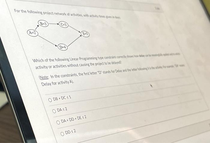 For the following project network of activities, with | Chegg.com