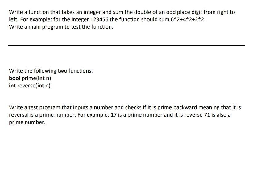 Solved Write a function that takes an integer and sum the | Chegg.com