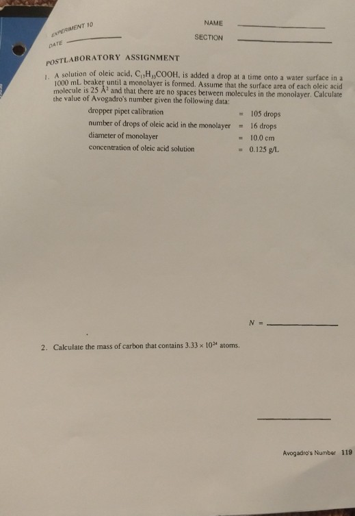 Solved NAME SECTION COPERIMENT 10 DATE POSTLABORATORY | Chegg.com