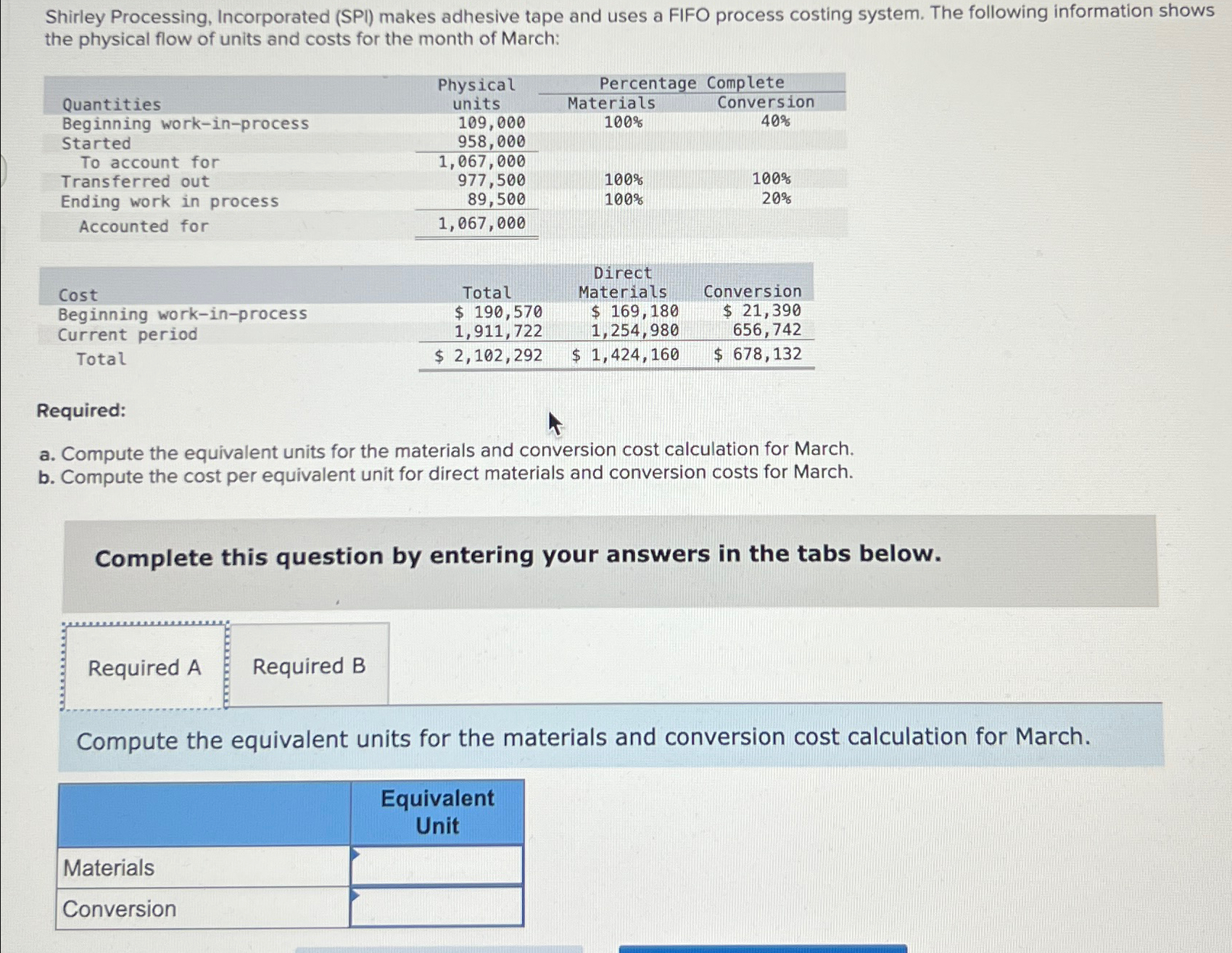 Solved Shirley Processing, Incorporated (SPI) ﻿makes | Chegg.com