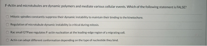 Solved F-Actin and microtubules are dynamic polymers and | Chegg.com