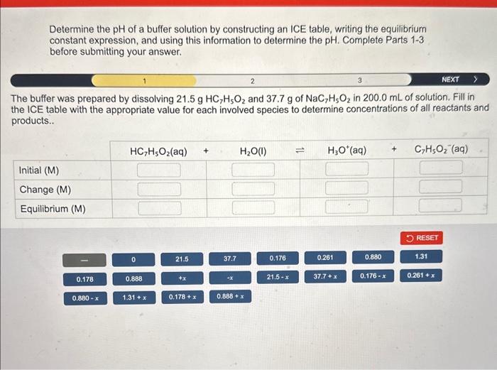 Solved Determine the pH of a buffer solution by constructing | Chegg.com