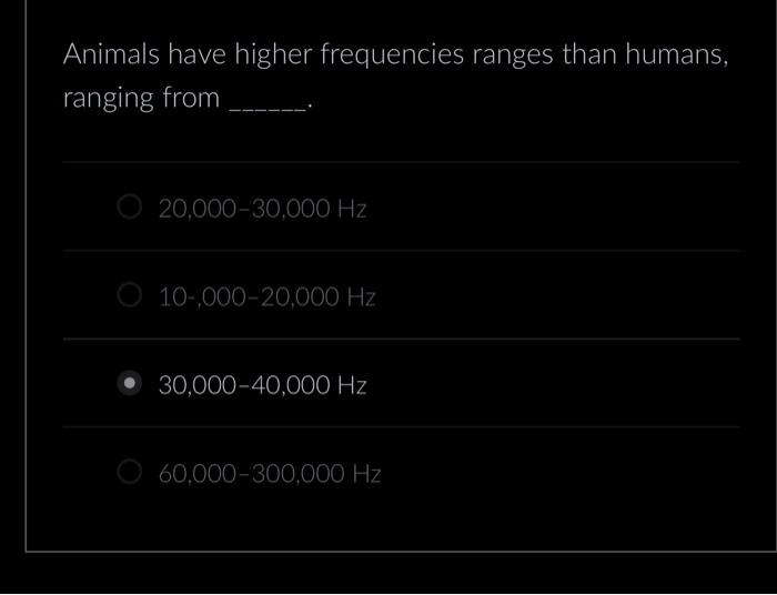 Solved Animals have higher frequencies ranges than humans, | Chegg.com