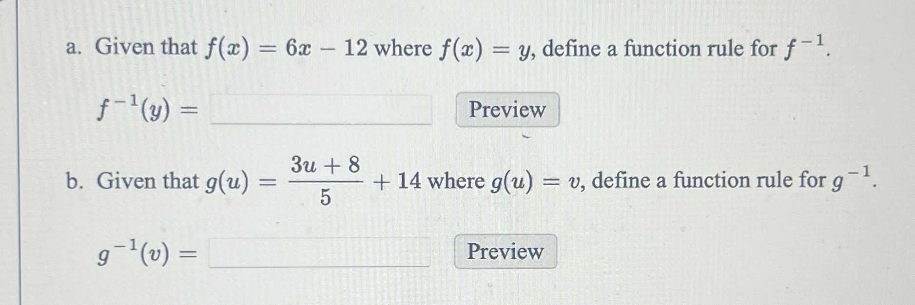 Solved a. ﻿Given that f(x)=6x-12 ﻿where f(x)=y, ﻿define a | Chegg.com