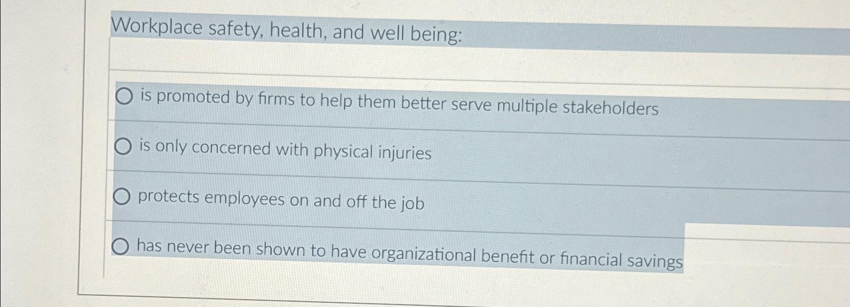 Solved Workplace safety, health, and well being:is promoted | Chegg.com