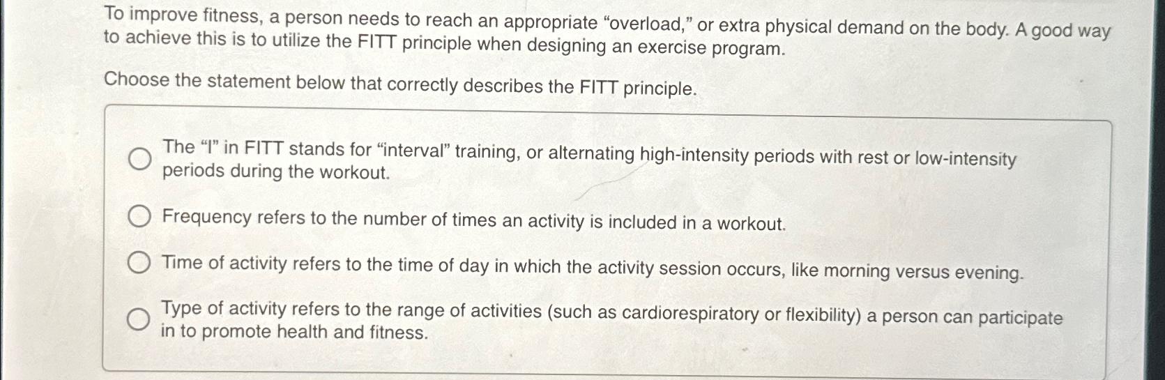 Solved To improve fitness, a person needs to reach an | Chegg.com