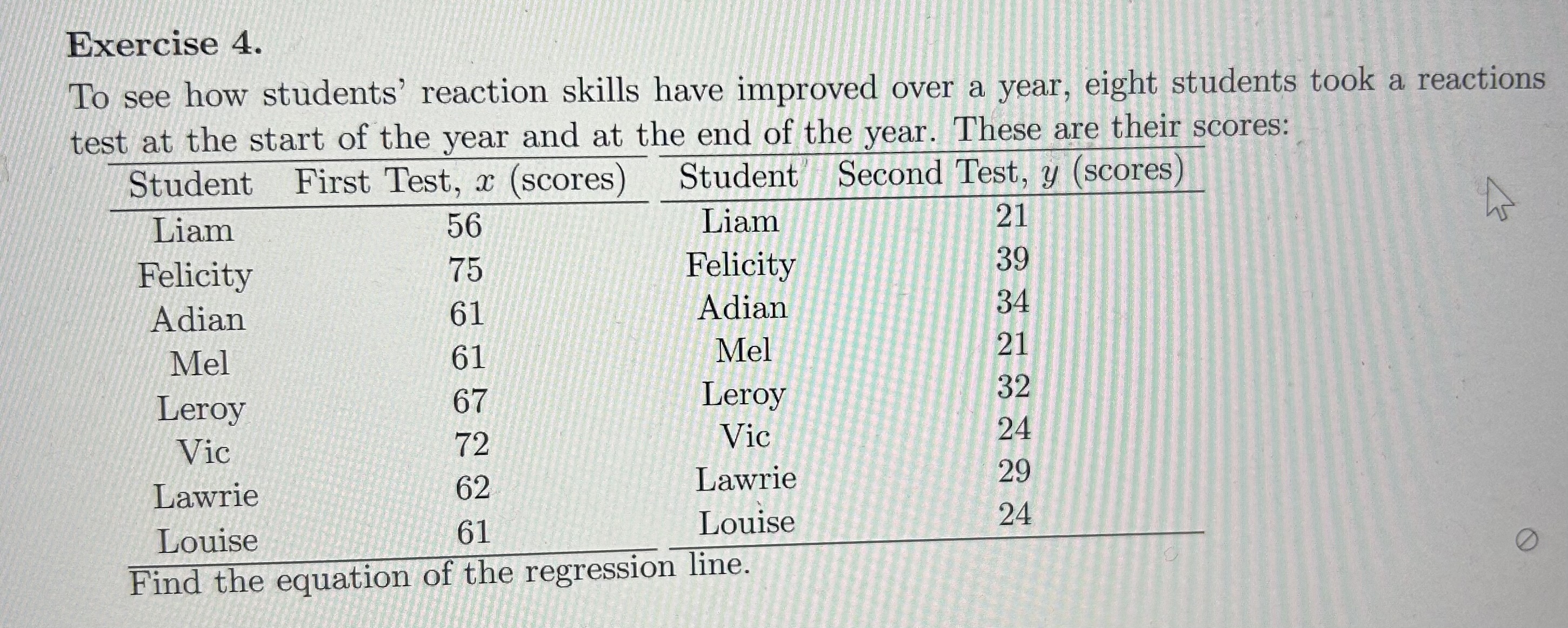 Solved Exercise 4.To see how students' reaction skills have | Chegg.com