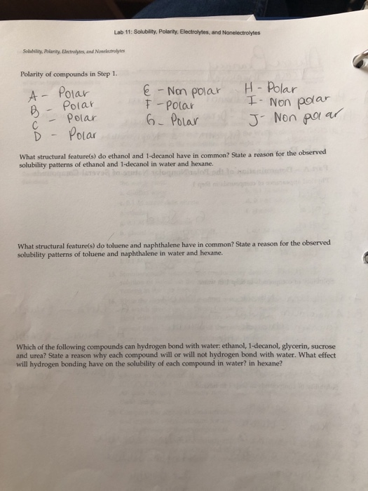 Solved Lab 11: Solubility, Polarity, Electrolytes, and | Chegg.com