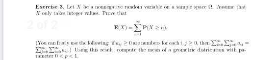 Solved Exercise 3. Let X be a nonnegative random variable on | Chegg.com
