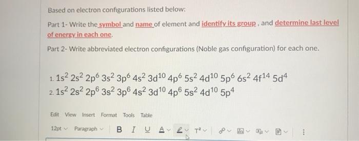Solved Based on electron configurations listed below: Part 1 | Chegg.com