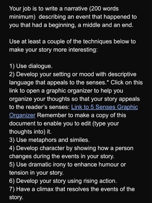 Your job is to write a narrative (200 words minimum) | Chegg.com