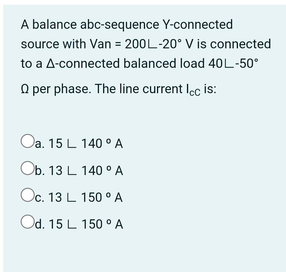 Solved A balance abc-sequence Y-connected source with Van = | Chegg.com