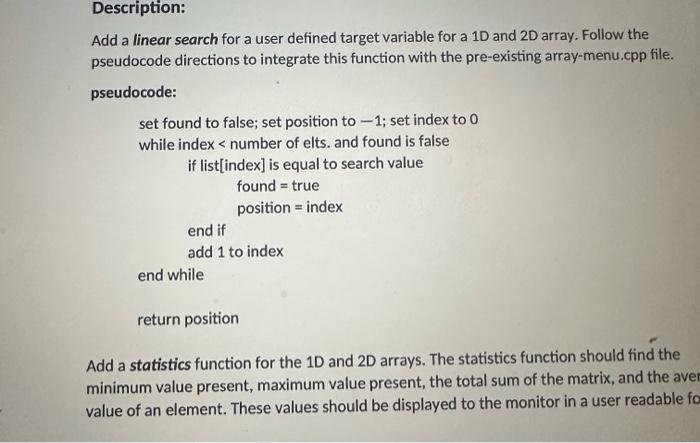 Solved Add a linear search for a user defined target | Chegg.com