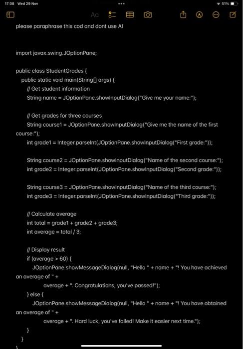 Solved please paraphrase this cod and dont use Al import | Chegg.com