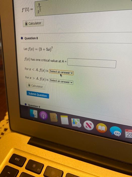 Solved Let f(x)=(3+5x)7 f(x) has one critical value at A= | Chegg.com