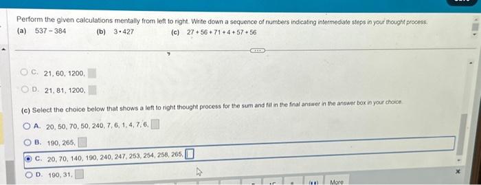 Solved Perform The Given Calculations Mentally From Left To