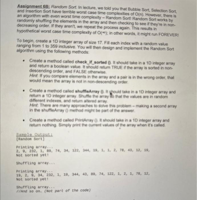 Solved Assignment 6B: Random Sort. In lecture, we told you | Chegg.com