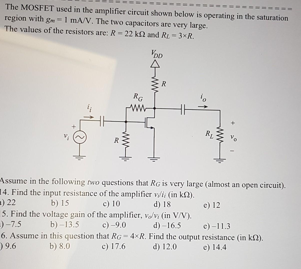 Solved The MOSFET used in the amplifier circuit shown below | Chegg.com