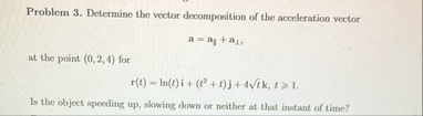 [Solved]: Problem 3. Determine the vector decomposition of t