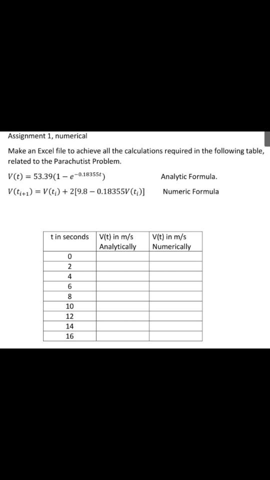 Solved Assignment 1, numerical Make an Excel file to achieve | Chegg.com