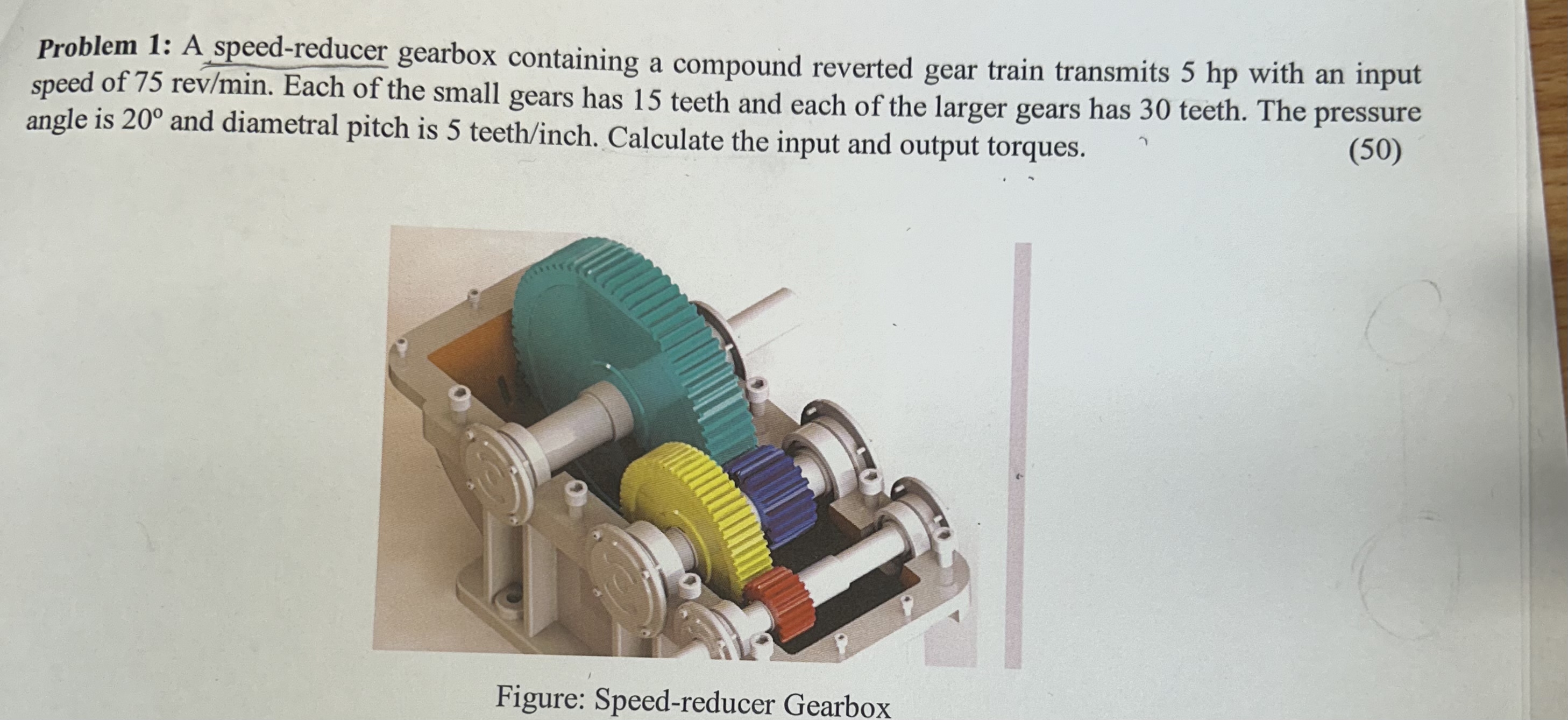 Solved Problem 1: A speed-reducer gearbox containing a | Chegg.com