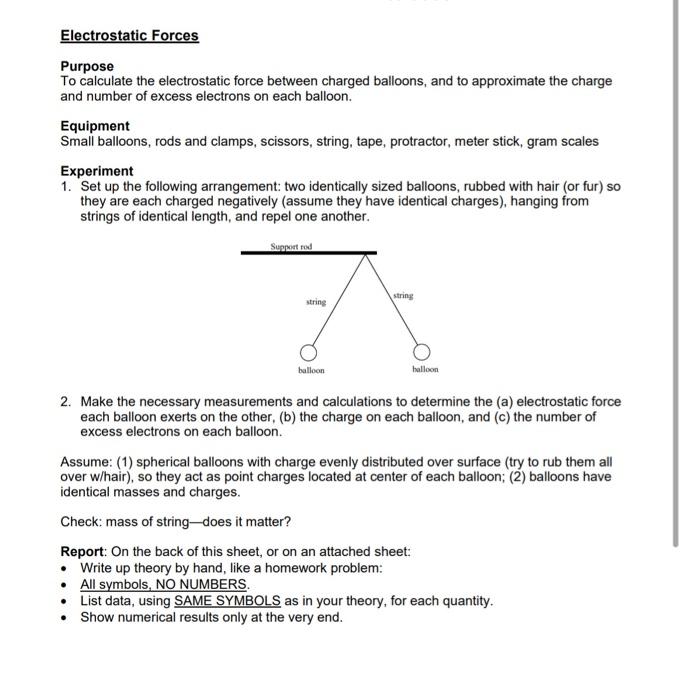 Solved Electrostatic Forces Purpose To Calculate The