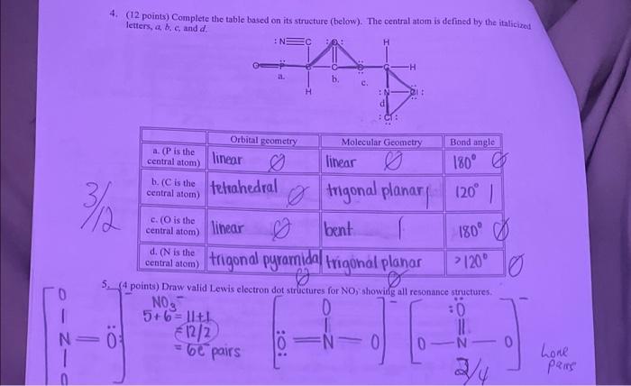 Solved 4. (12 points) Complete the table based on its | Chegg.com