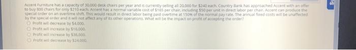 Solved Accent Furnmore has a capacity of 30.000 de chairs | Chegg.com