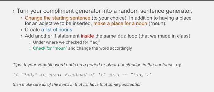 » Turn your compliment generator into a random | Chegg.com