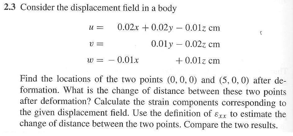 Consider the displacement field in a body u = 0.02x | Chegg.com