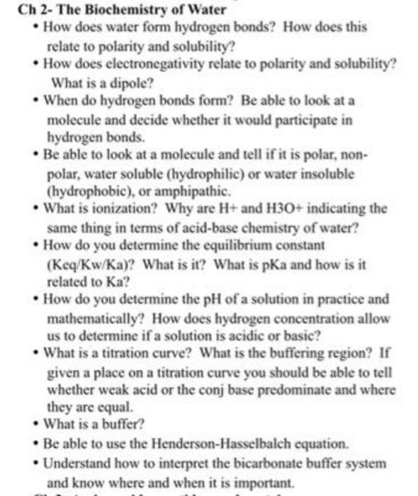 Solved Ch 2- The Biochemistry of Water - How does water form | Chegg.com