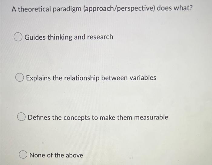 A theoretical paradigm (approach/perspective) does | Chegg.com