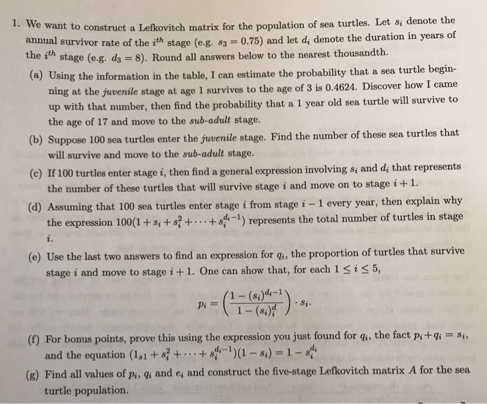 Lefkovitch Matrix Models Unlike Leslie matrix models, | Chegg.com