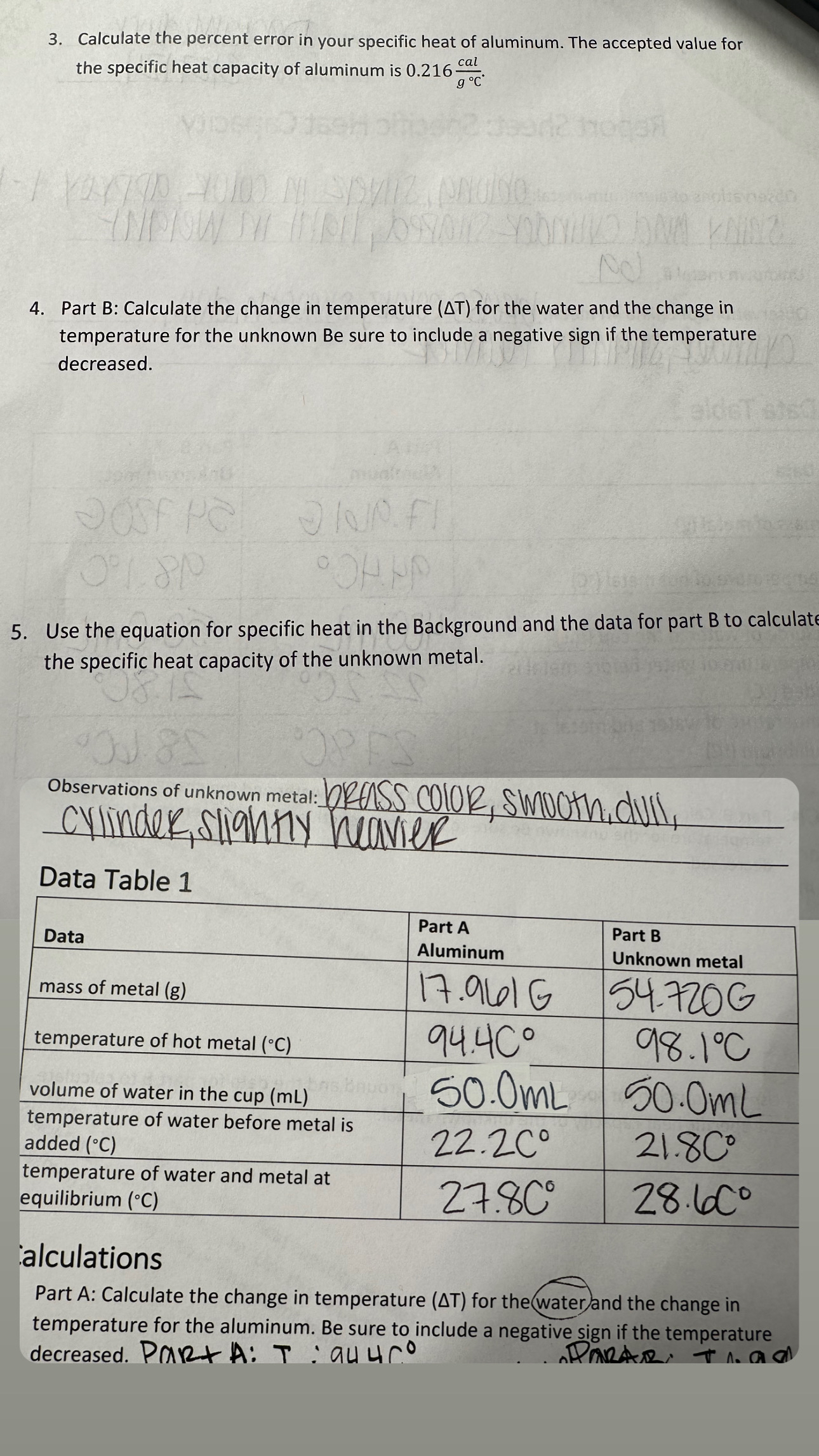 Solved Calculate the percent error in your specific heat of | Chegg.com