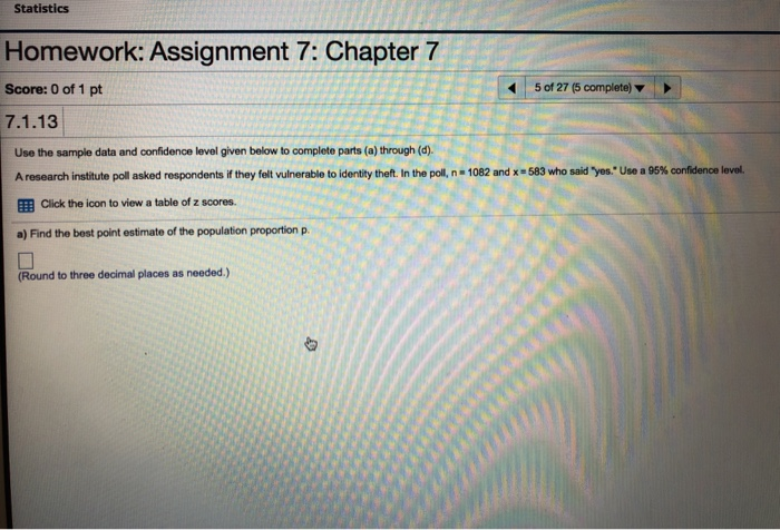 Solved Statistics Homework Assignment 7 Chapter 7 Score 0