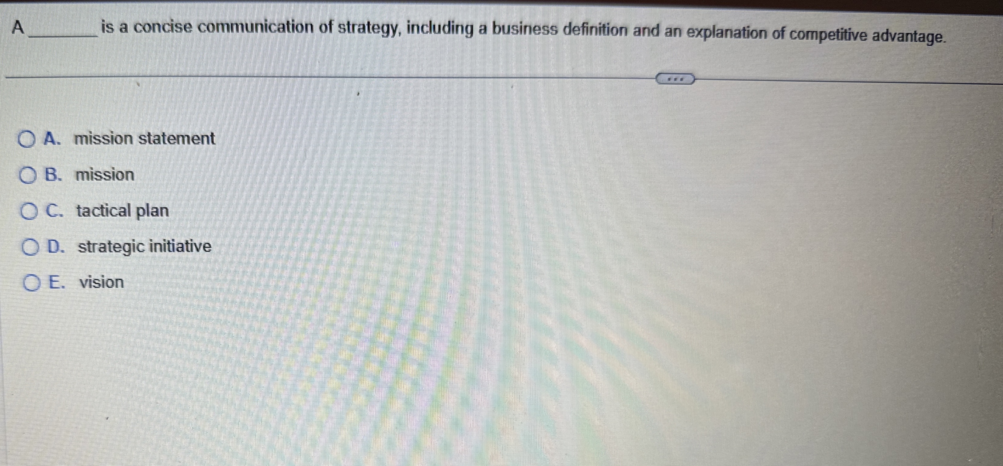 Solved A ﻿is a concise communication of strategy, | Chegg.com