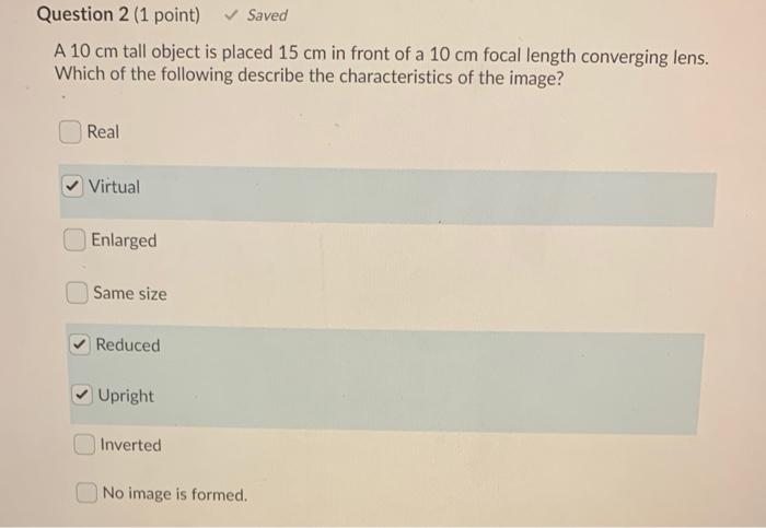 Solved Question 1 (1 point) Saved A 10 cm tall object is | Chegg.com