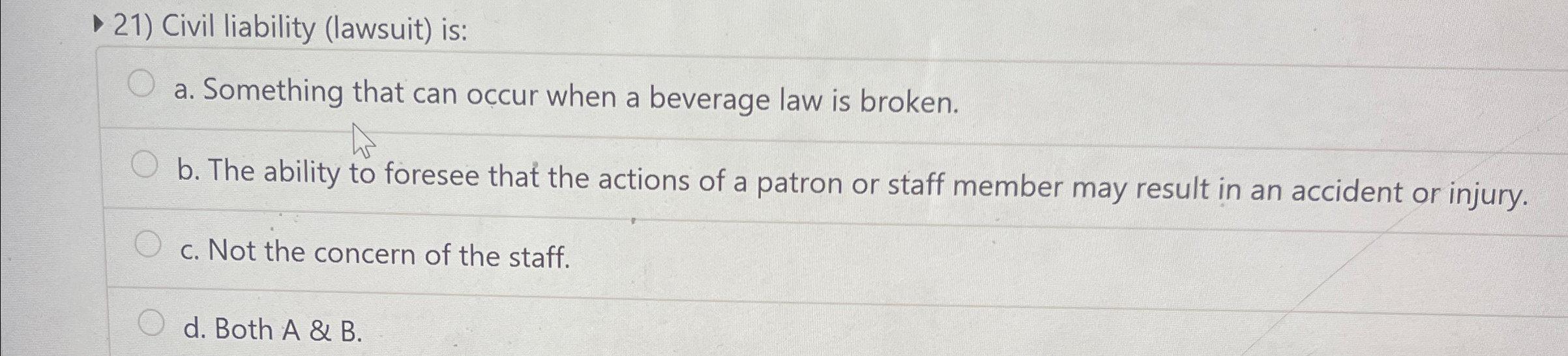 Solved Civil liability (lawsuit) ﻿is:a. ﻿Something that can | Chegg.com