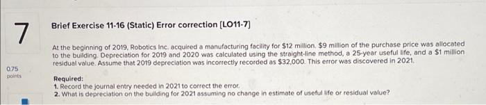 Solved 7 Brief Exercise 11-16 (Static) Error correction | Chegg.com