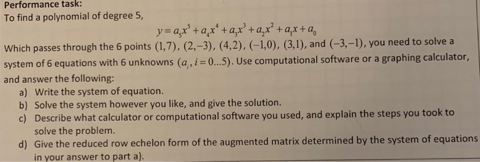 Solved Performance task: To find a polynomial of degree 5, | Chegg.com