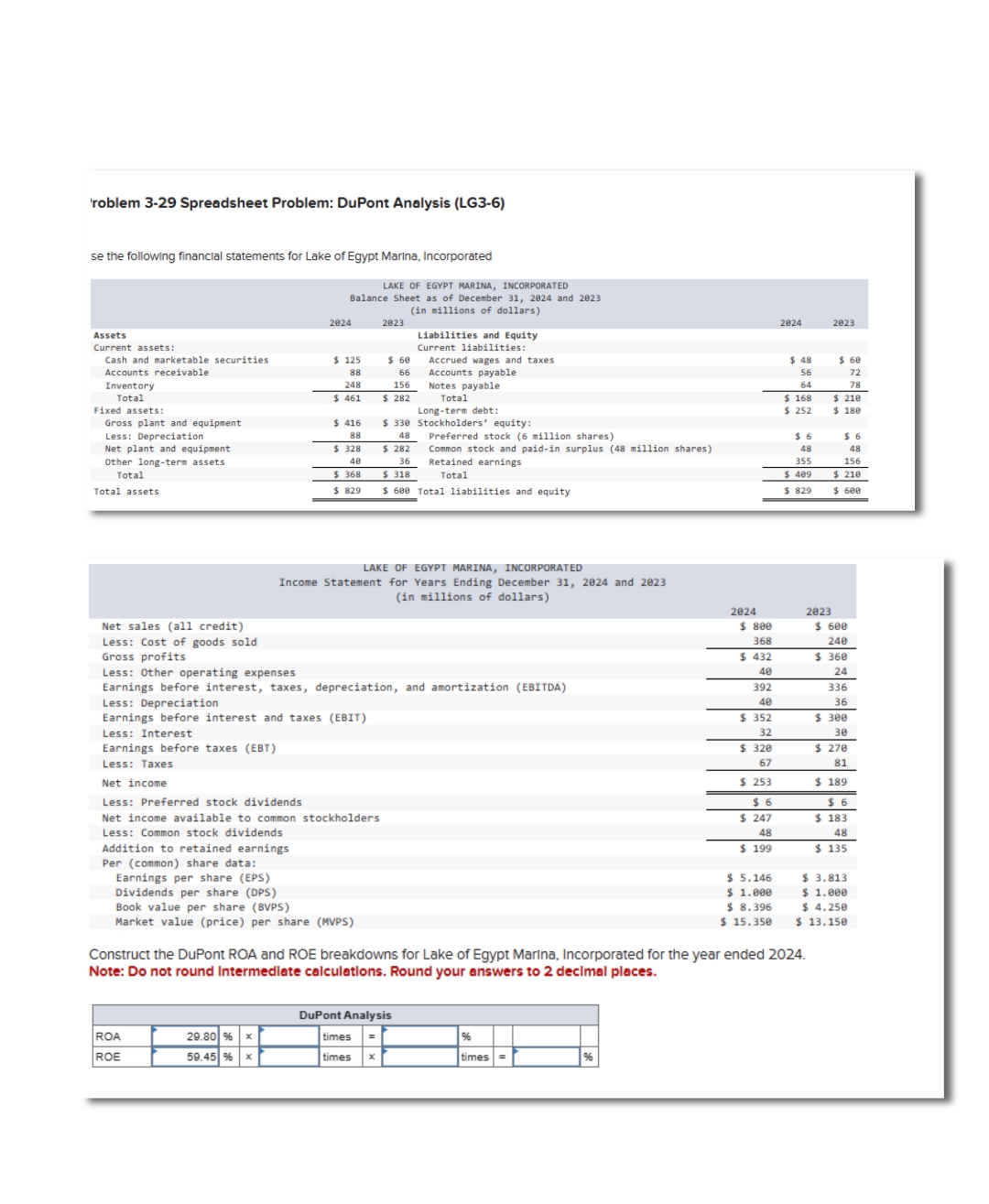 Solved 'roblem 3-29 ﻿Spreadsheet Problem: DuPont Analysis | Chegg.com